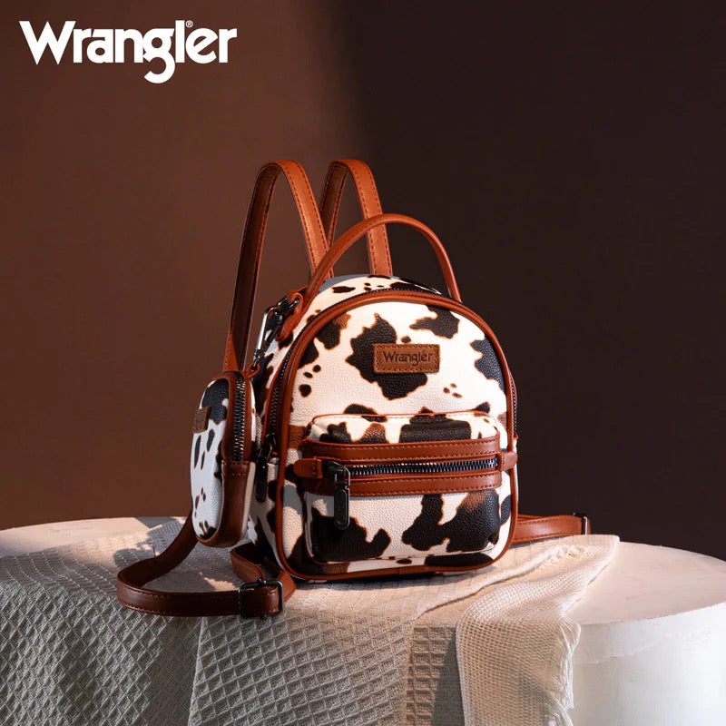 Wrangler Cow Print Mini Backpack – Faux Leather with Detachable Coin P ...