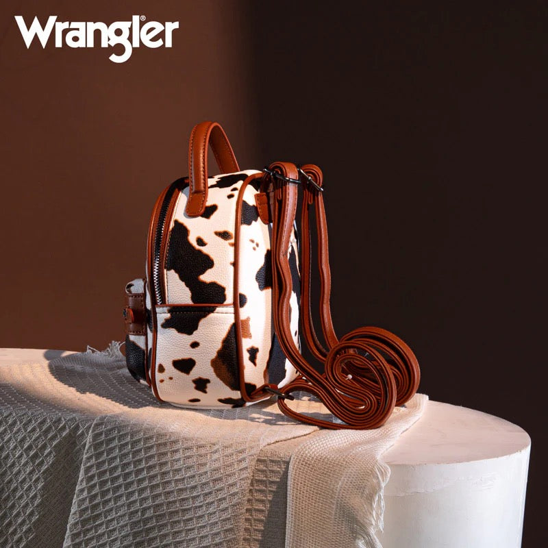 Wrangler Cow Print Mini Backpack – Faux Leather with Detachable Coin P ...