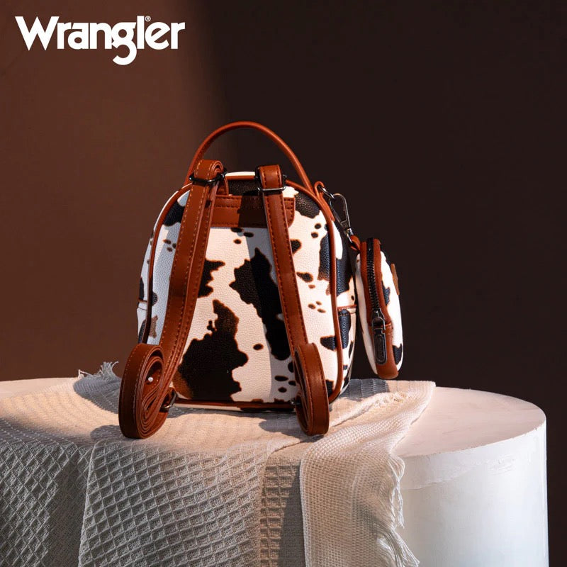 Wrangler Cow Print Mini Backpack – Faux Leather with Detachable Coin P ...